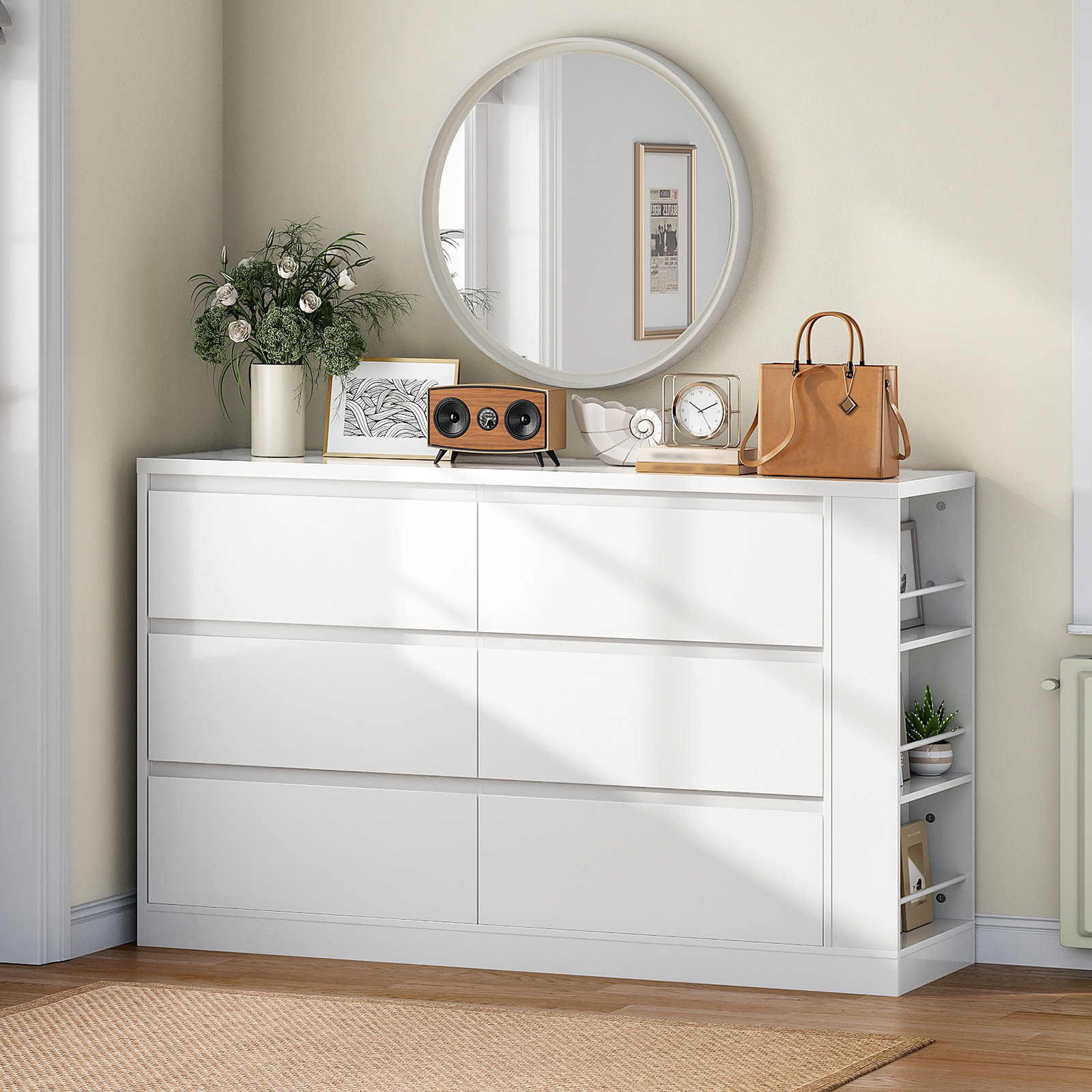 Ebern Designs 47.2" 6-Drawer Dresser with Storage Shelves | Wayfair